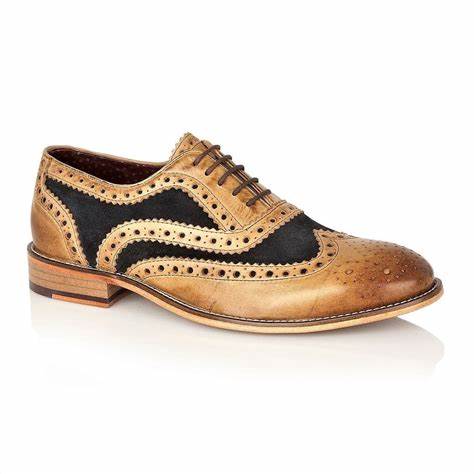 London Brogue Gatsby Tan/Navy - E Higgs and Sons Shoes